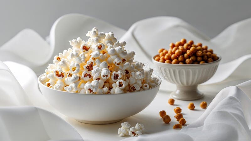 Contrasting Snacks - Bowl of Buttered Popcorn with Roasted Chickpeas on ...