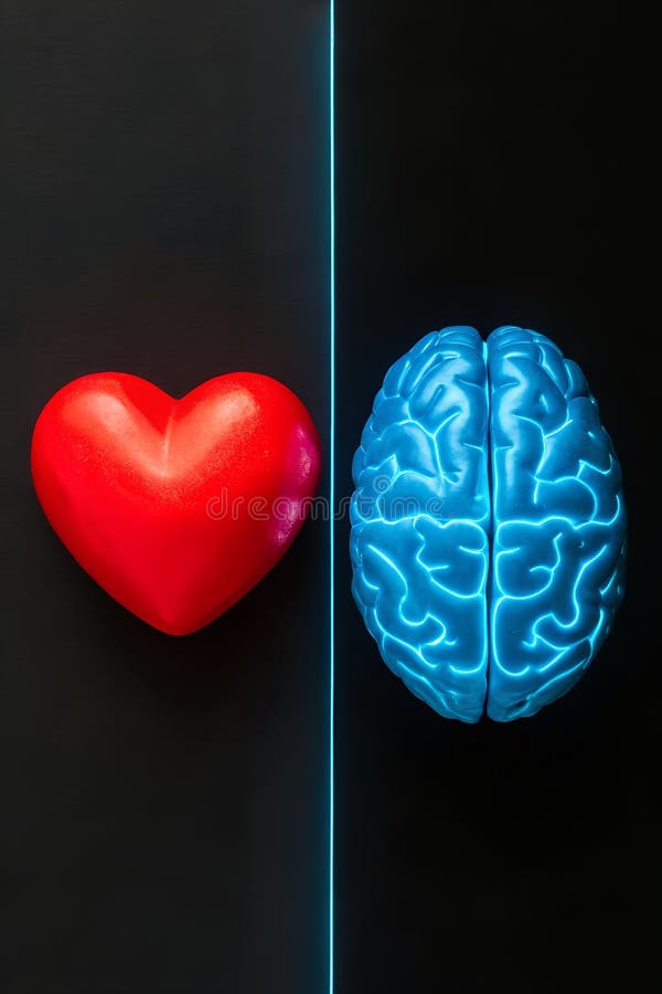 Contrasting Symbols of Emotion and Intellect Depicting the Heart and ...