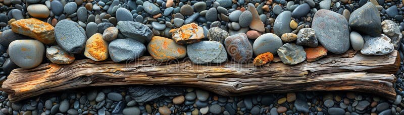 The Contrasting Textures of Smooth Pebbles and Rough Driftwood on a ...