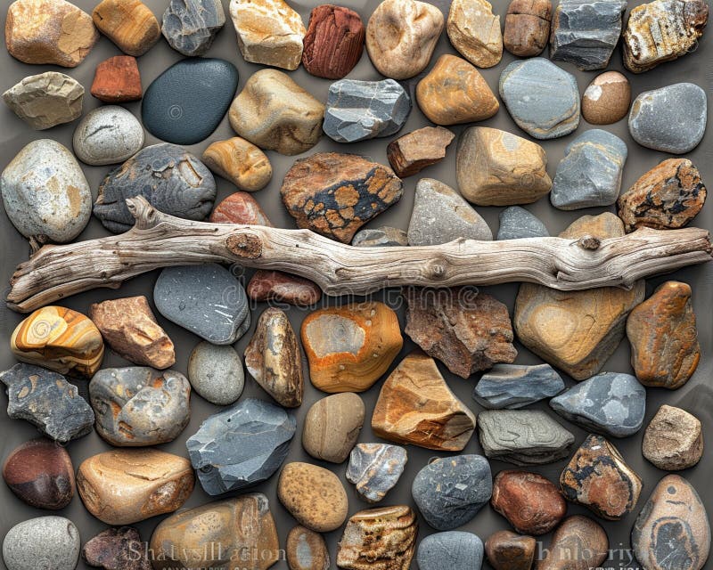 The Contrasting Textures of Smooth Pebbles and Rough Driftwood on a ...