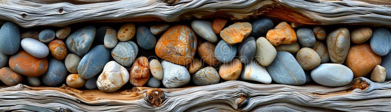 The Contrasting Textures of Smooth Pebbles and Rough Driftwood on a ...