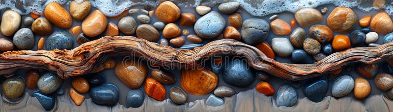 The Contrasting Textures of Smooth Pebbles and Rough Driftwood on a ...