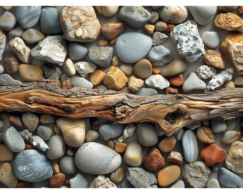 The Contrasting Textures of Smooth Pebbles and Rough Driftwood on a ...