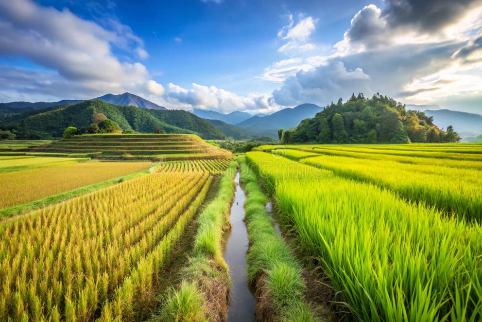 Paddy Field, Clear Difference of Two Types of Rice Stock Illustration ...