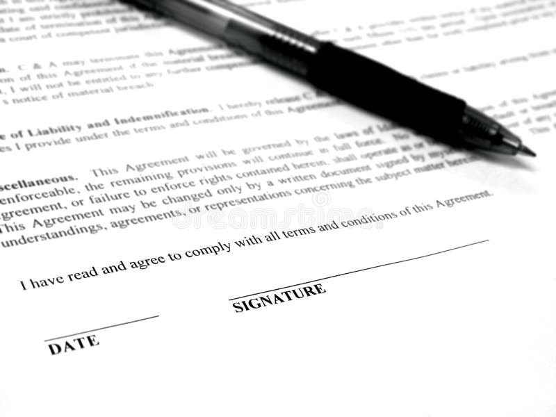 Contrat de signature photo stock. Image du stylo, engagement - 18811398