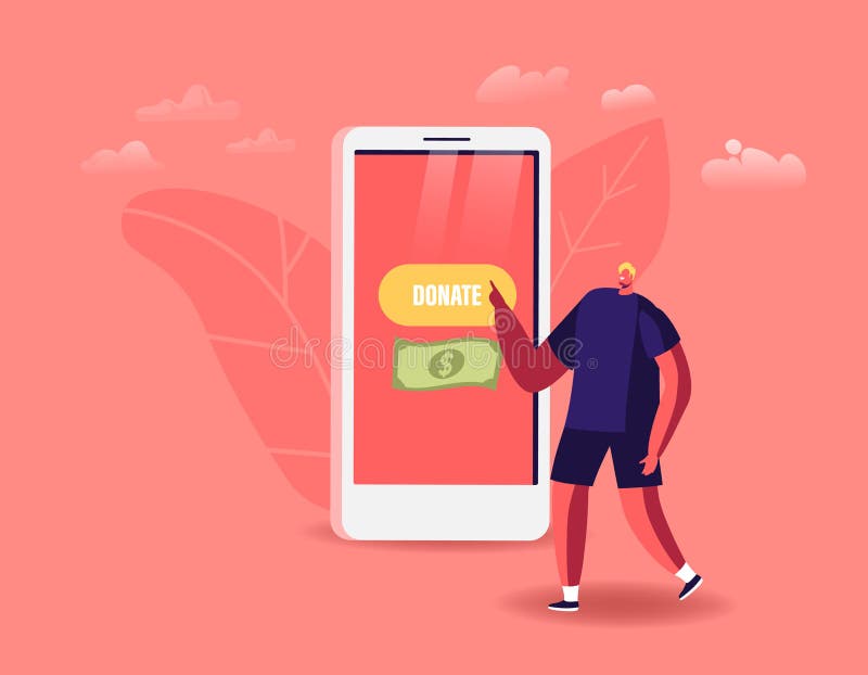 Contribution, Help To People in Need Concept. Tiny Male Character Use ...