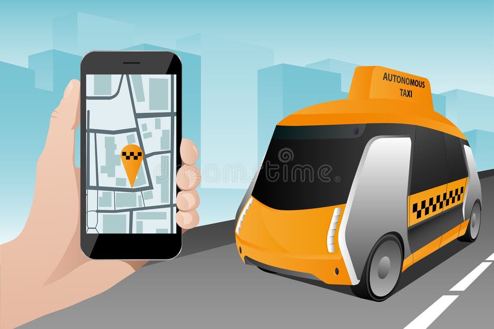 Control of Autonomous Taxi by Mobile App Stock Vector - Illustration of ...