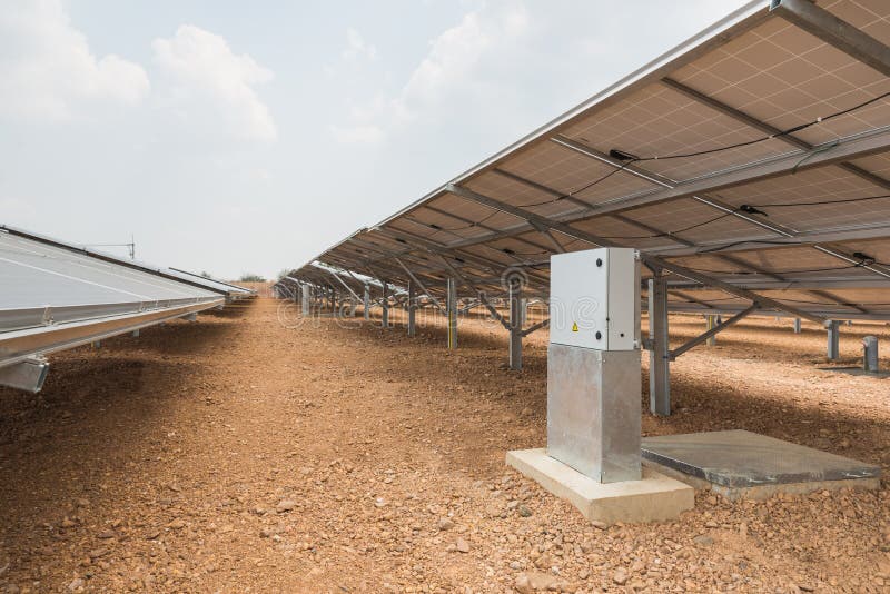 The Control Box of Solar Farm for Green Energy in the Field Stock Image ...