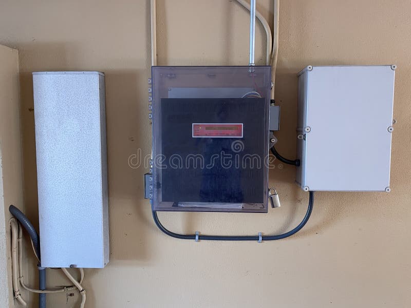 Control Boxes Mounted on a Wall Electrical Background Stock Photo ...