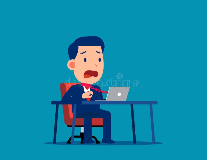 Control. Business Employee Tied with Chain To Computer in Office Stock ...