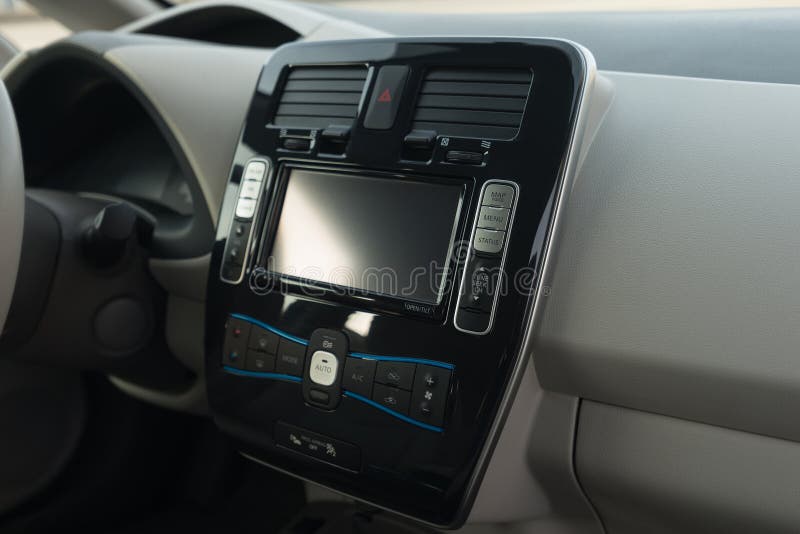 Control Buttons on Screen Multimedia System. Car Dashboard. Interior ...