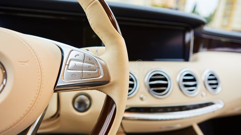 Control Buttons on the Steering Wheel of a Car Stock Image - Image of ...