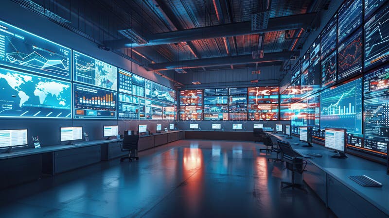 The Control Center Features Large Displays Showing Logistics Data and ...