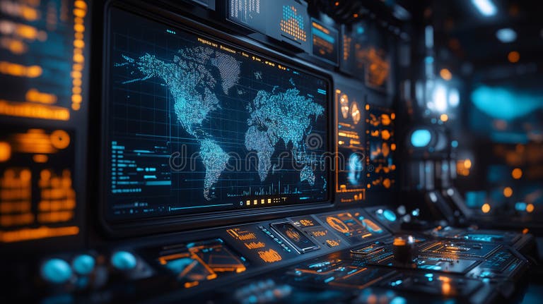 Control Center Monitoring Global Network Activity with World Map ...