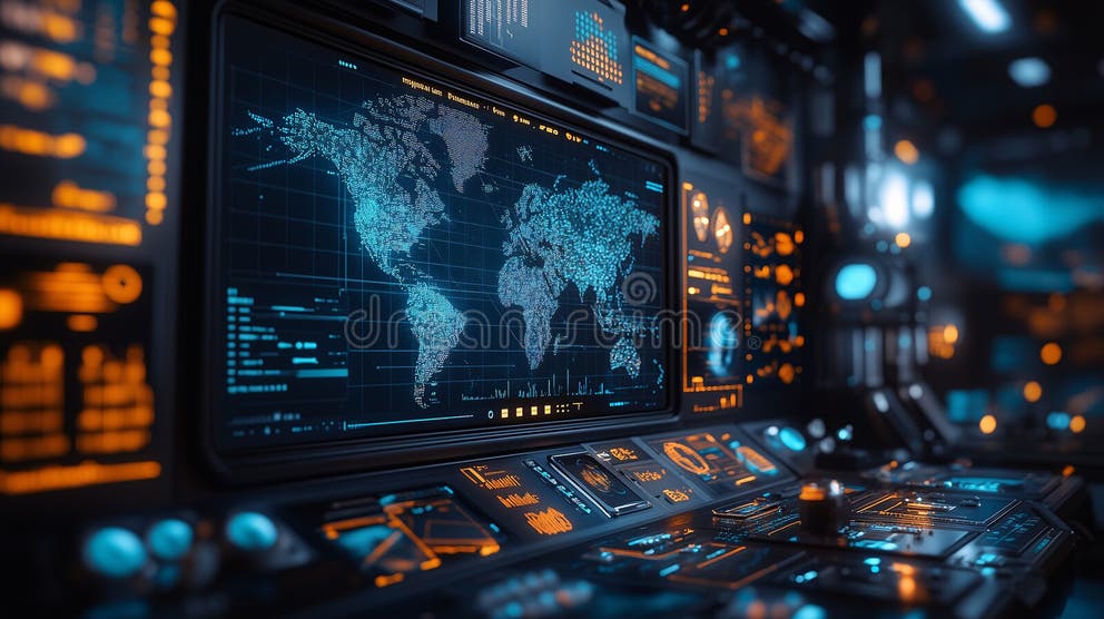 Control Center Monitoring Global Network Activity with World Map ...