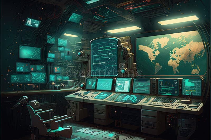 Control Command Center Room Concept. Stock Illustration - Illustration ...