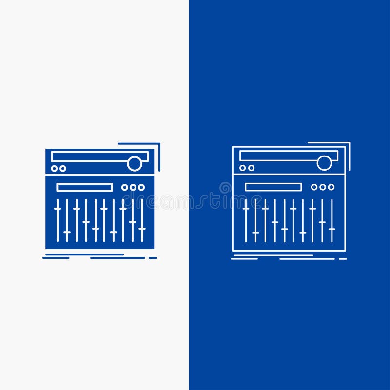 Control, Controller, Midi, Studio, Sound Line and Glyph Web Button in Blue Color Vertical Banner ...