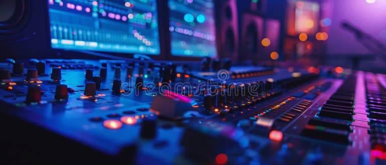 Control Desk of Modern Music Studio with Laptop Screen Showing User ...
