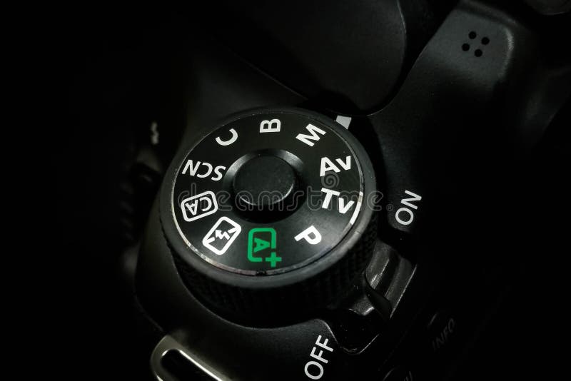 Control Dial on a DSLR Camera, Close Up Image Isolated on Black ...