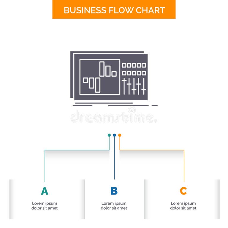 Control, Equalizer, Equalization, Sound, Studio Business Flow Chart Design with 3 Steps. Glyph ...