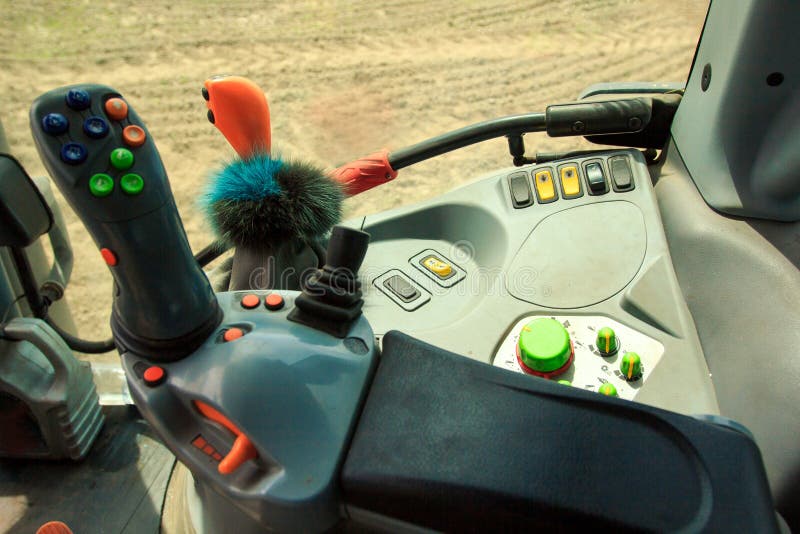 Control Handle with Buttons on Instrument Panel in Tractor Cabin Stock ...