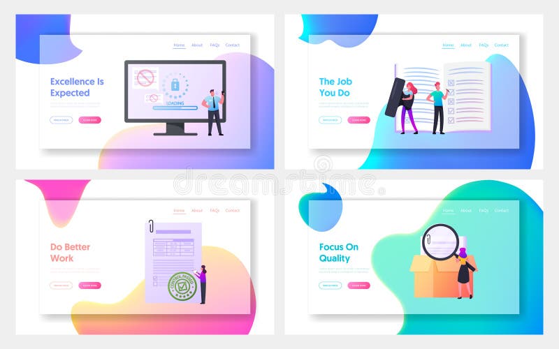 Control Landing Page Template Set. Characters with Documents at ...