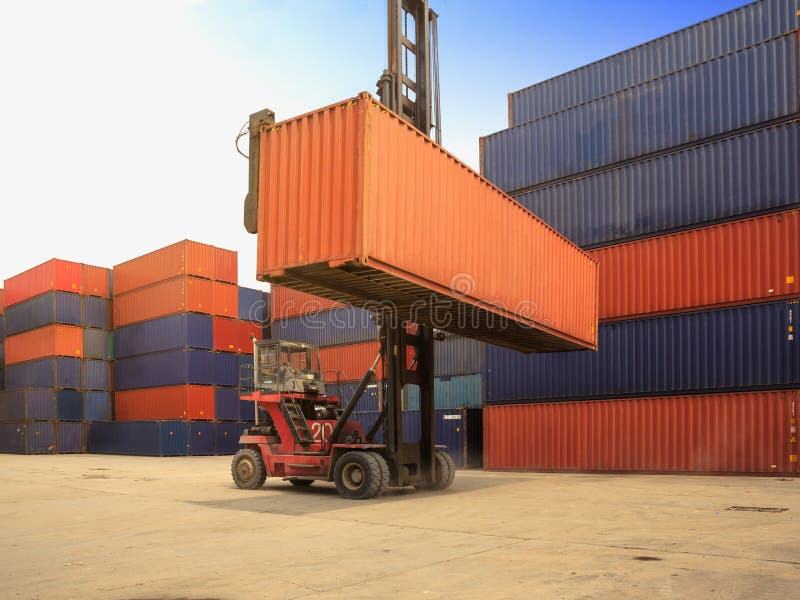 Control Loading Containers Box from Cargo Freight Ship Stock Photo ...