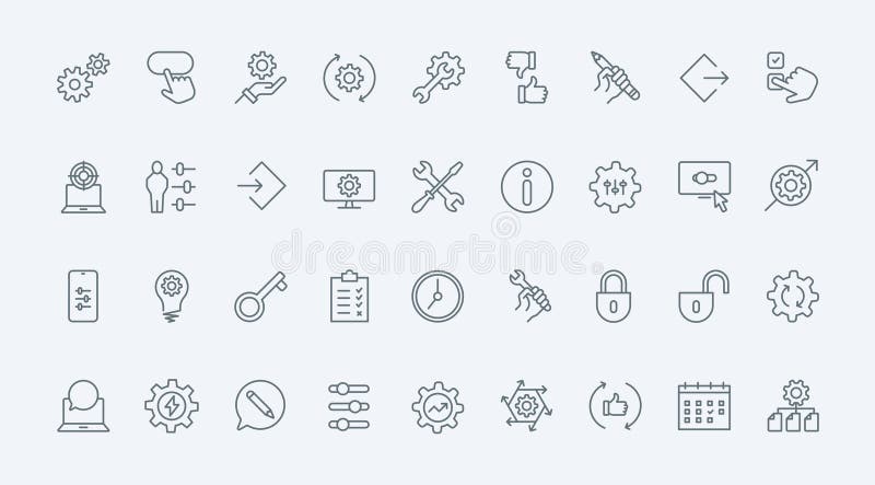 Control and Management of System Productivity Line Icons Set, Gears and ...
