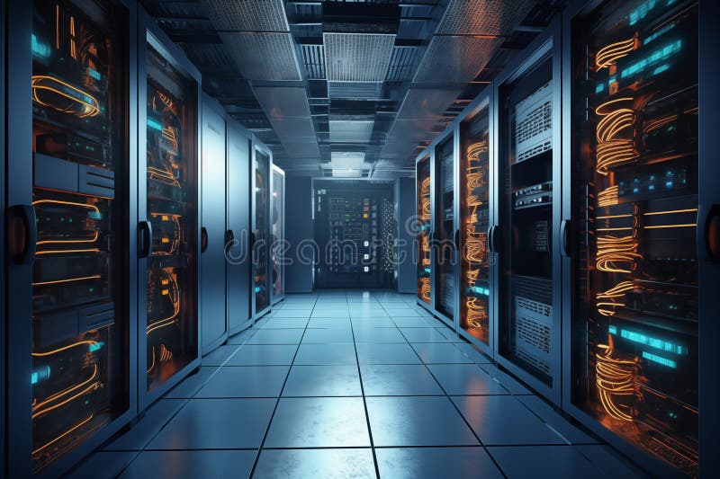 Control Modules of Powerful Hardware in Servers Room. Generative AI ...