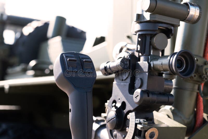 Control and Optical Sight of a Multiple Launch Rocket System, Close-up ...