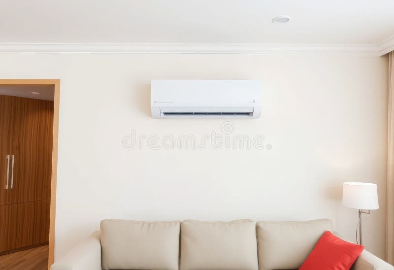 Control Panel of an Air Conditioner Mounted on a Blank Wall Stock ...