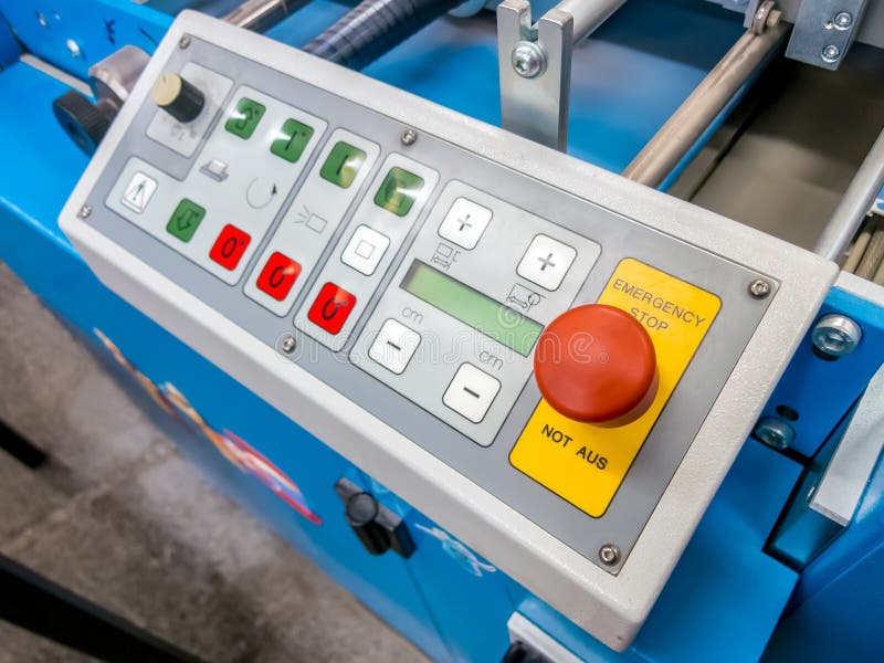 Control Panel with Big Red Emergency Stop Button Stock Image - Image of ...