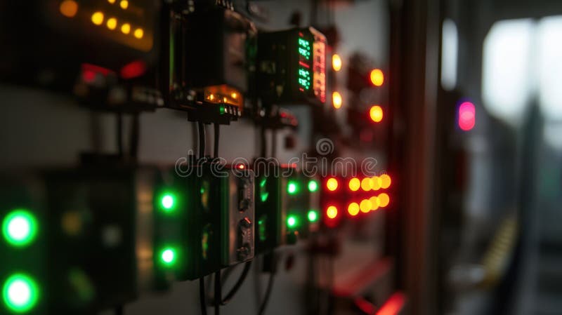 Control Panel with Blinking Lights in Industrial Setting Stock Image ...