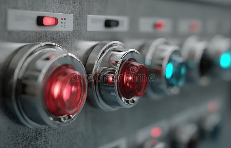 Control Panel with Bright Red and Blue Buttons and Lights Stock ...