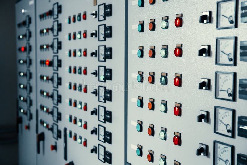 Control Panel with Buttons on Manufacturing Machinery, Close Up Stock ...