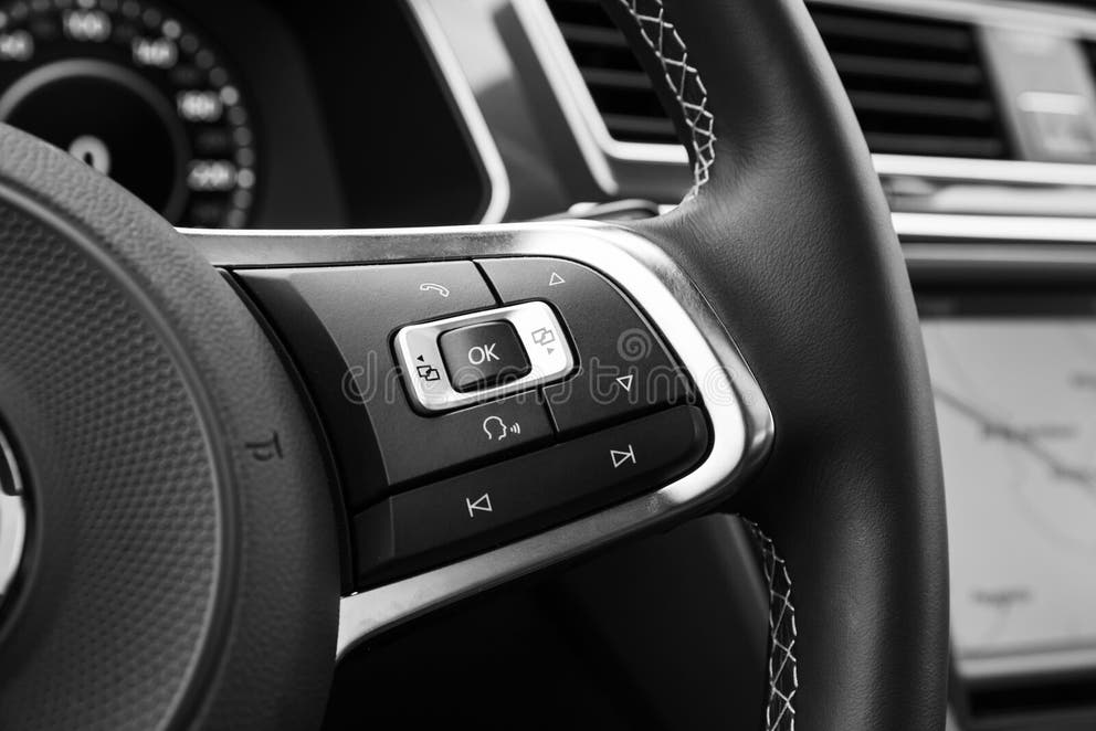 Control Panel Buttons on Steering Wheel Stock Photo - Image of class ...