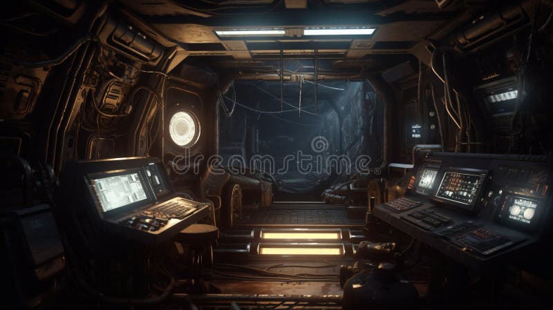 Control Panel in Cabin of Captain of Spacecraft. Scientific and ...