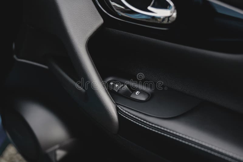 Control Panel in the Car Door. Car Door Handle with Adjustment Knobs ...