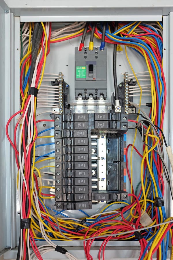 Control Panel with Circuit-breakers and Tangled Cable Leads Stock Photo ...