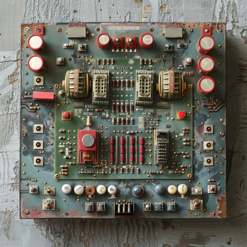 Control Panel Circuit with Red Knobs Stock Image - Image of retro ...