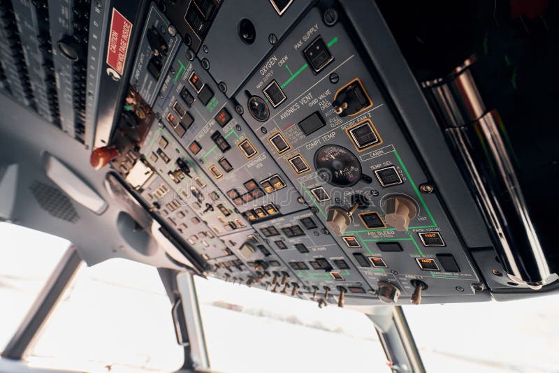 Control Panel. Close Up Focused View of Airplane Cockpit Stock Image ...
