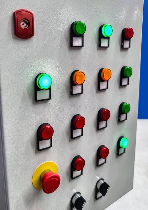 Control Panel with Colored Buttons and Indicators Used for Machinery ...