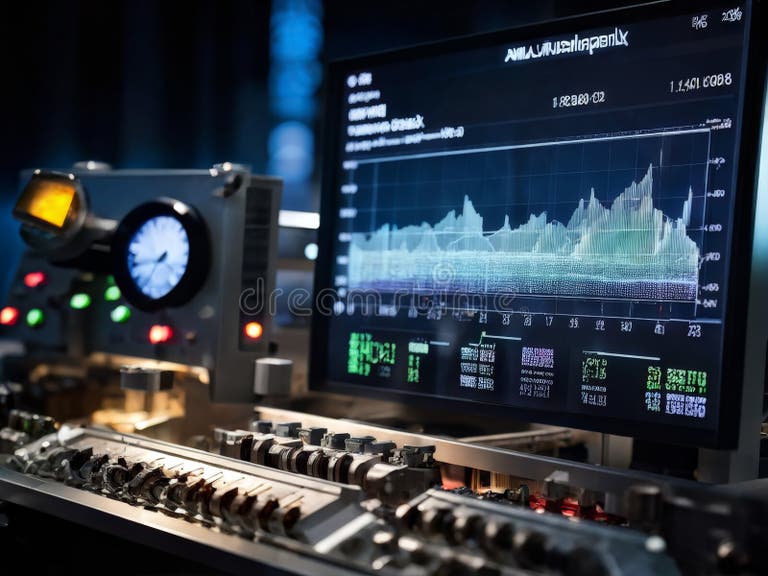 Control Panel and Computer with High Voltage in a Factory. 3D ...