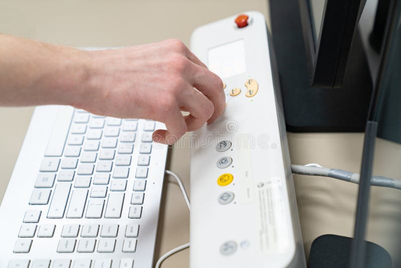 Control Panel of Computer Tomograph. Medical Equipment for Medical ...
