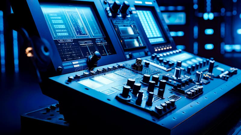 Control Panel in Control Room with Many Buttons and Knobs on it ...