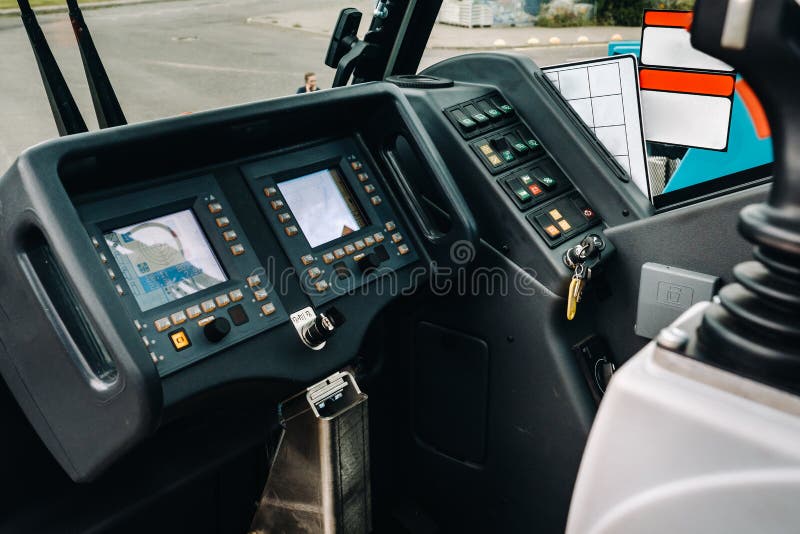 The Control Panel of the Crane in the Driver S Cabin of the Automobile ...