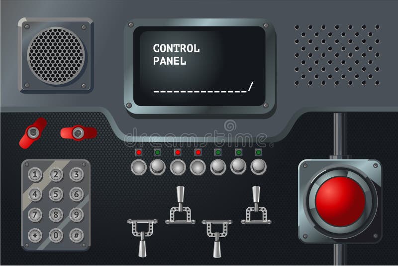 Control Panel with Display, Buttons and Handles. Vintage Metalic ...