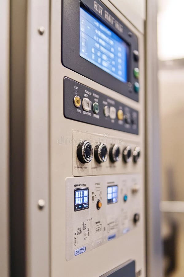 Control Panel with Display and Knobs Showing System Status Stock Image ...