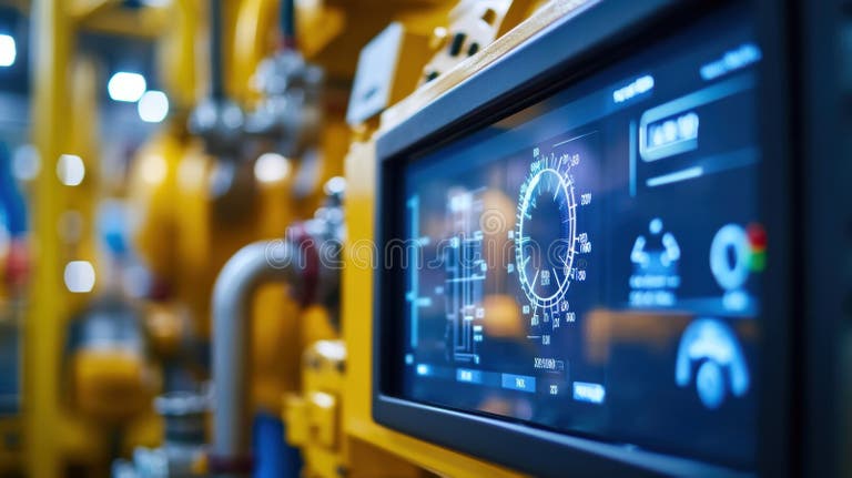Control Panel Showing Data in Industrial Setting with Pipes and Valves ...