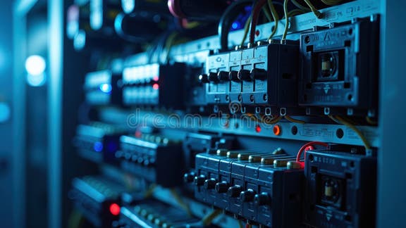 The Control Panel Displays Various Circuit Breakers and Electrical ...